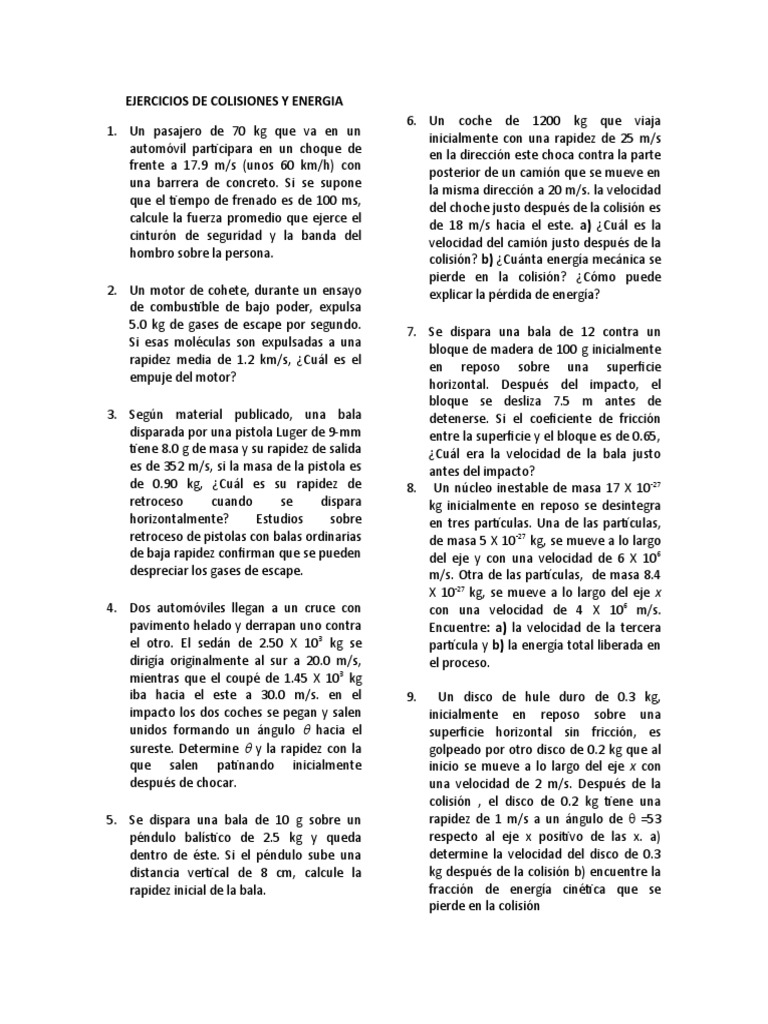EJERCICIOS DE Energia y Colisiones | PDF | Munición | Ingeniería mecánica