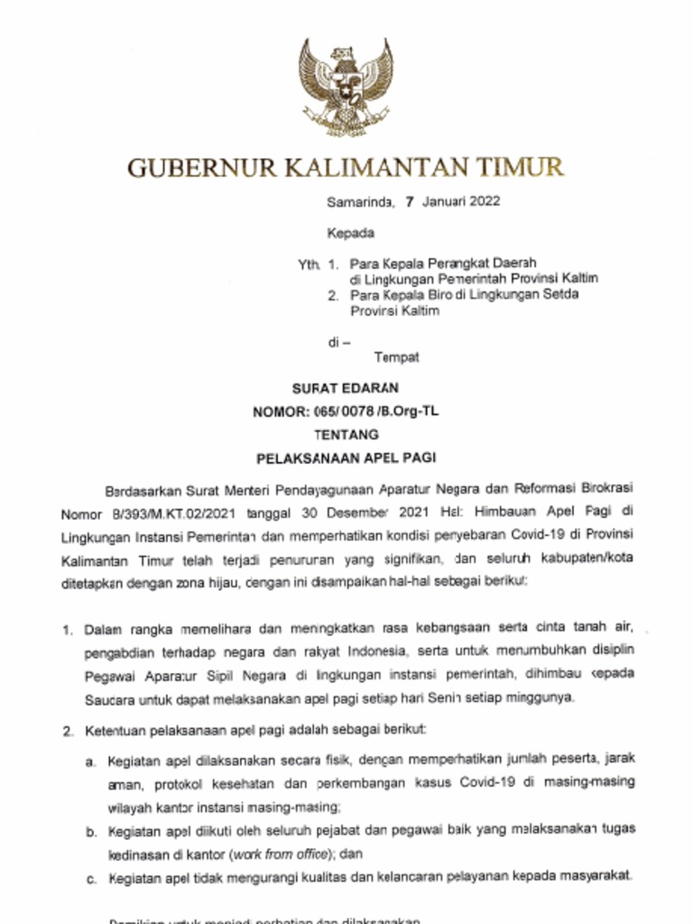 Surat Edaran Apel Pagi | PDF