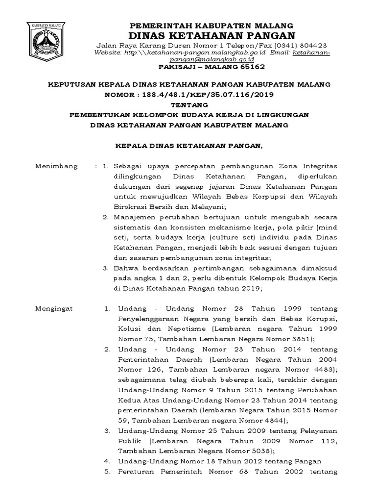 SK Pembentukan Kelompok Budaya Kerja (Repaired) | PDF