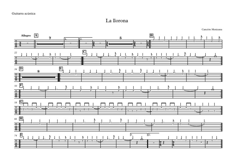 La Llorona - Guitarra Melodia | PDF