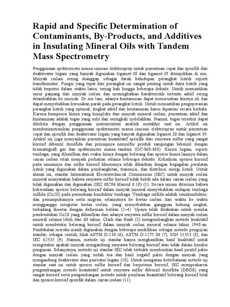Rapid and Specific Determination of Contaminants DBDS - DBPC - Irgamet ...