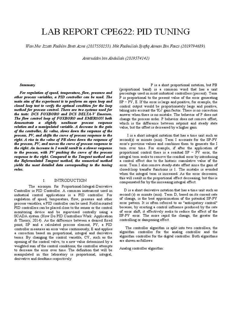 Manuscript Lab Report Process Control | PDF | Control Theory | Control ...
