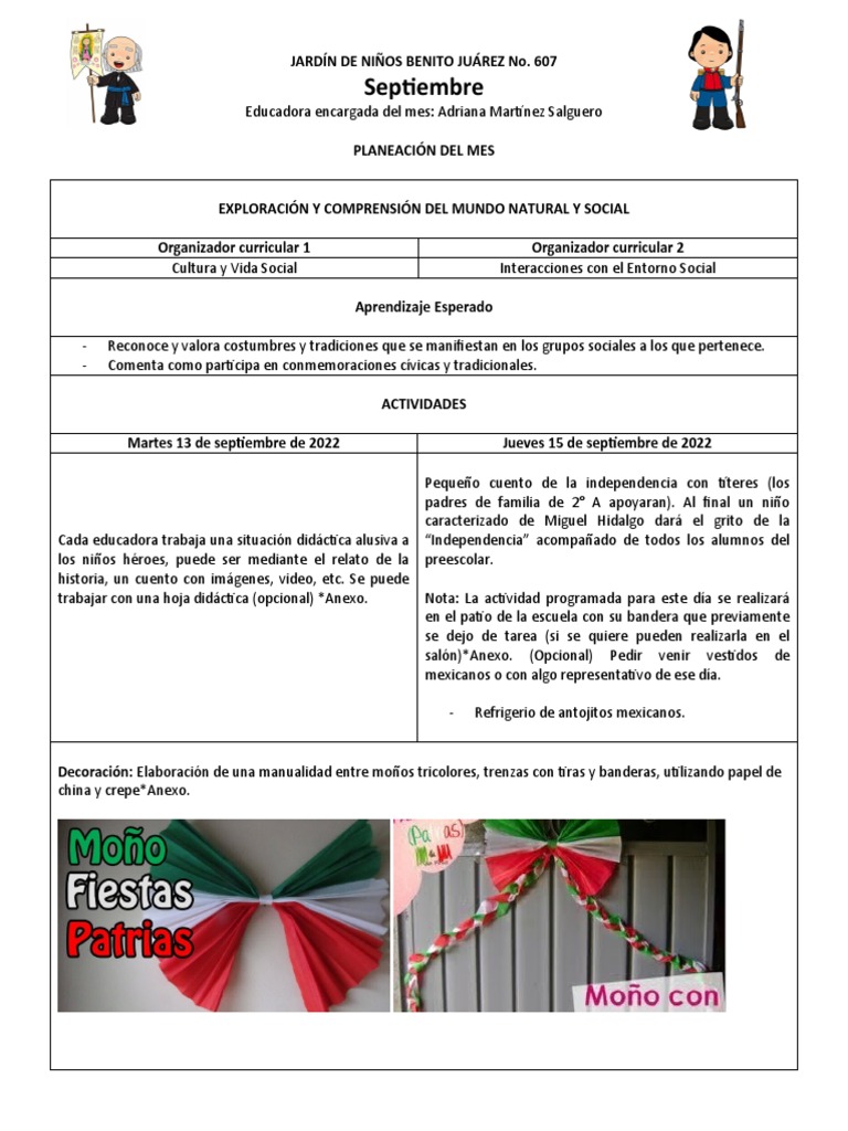 Planeacion Del Mes Septiembre Encargada | PDF