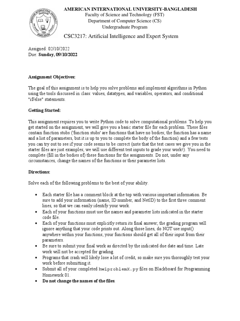 CSC3217 Artificial Intelligence and Expert System - 2 | PDF ...