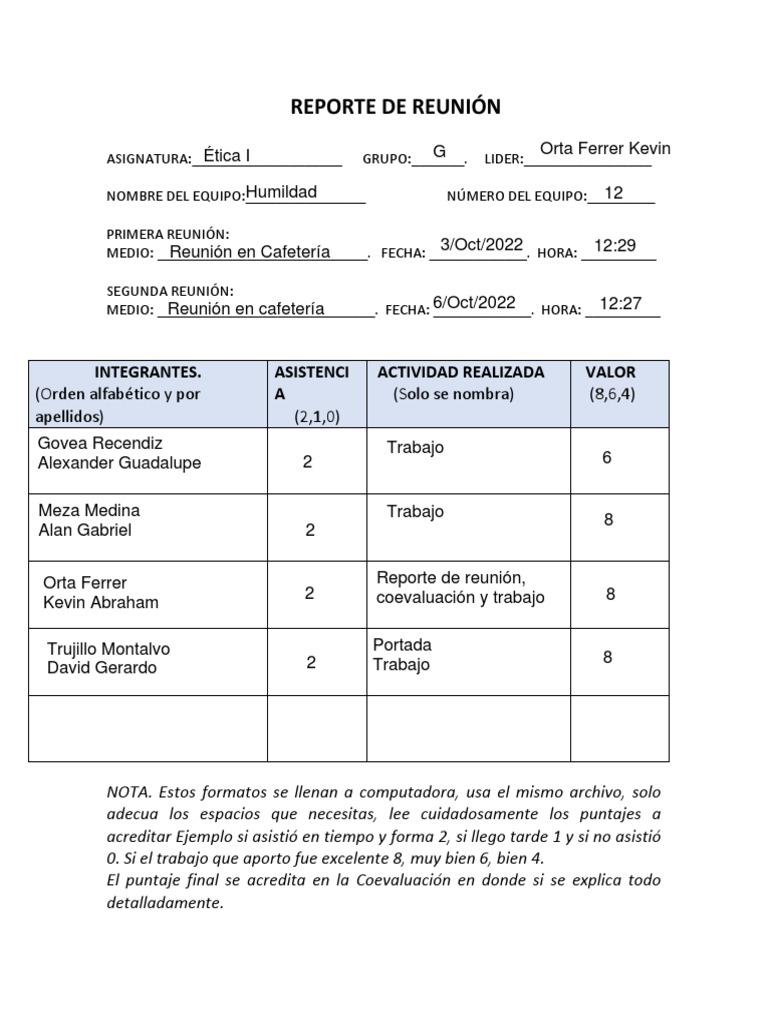 Reporte de Reunion | PDF