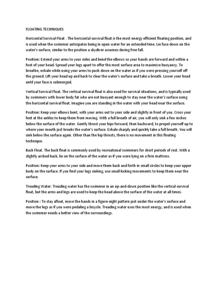 Floating Techniques | Download Free PDF | Buoyancy | Recreation