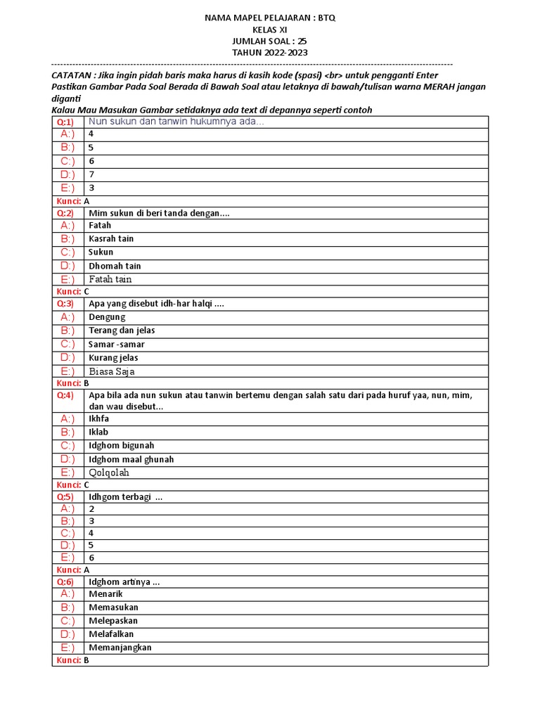Contoh Soal Untuk Import 25 Soal | PDF