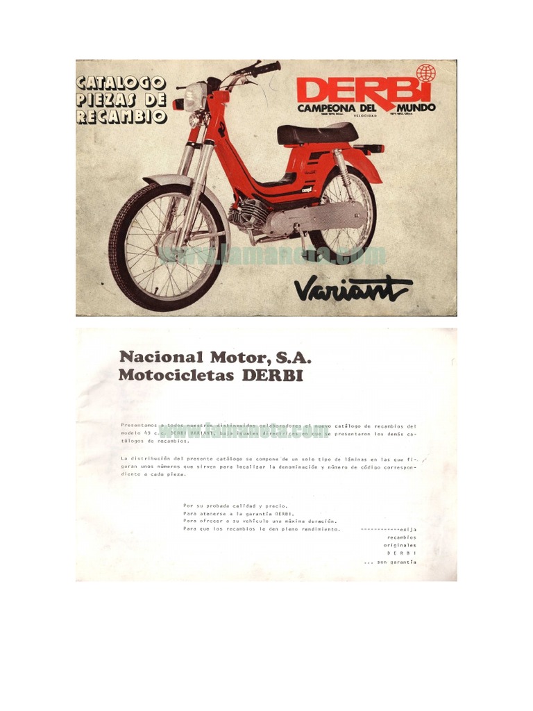 Derbi Variant 49 CC Catalogo Piezas de Recambio 1943 | PDF