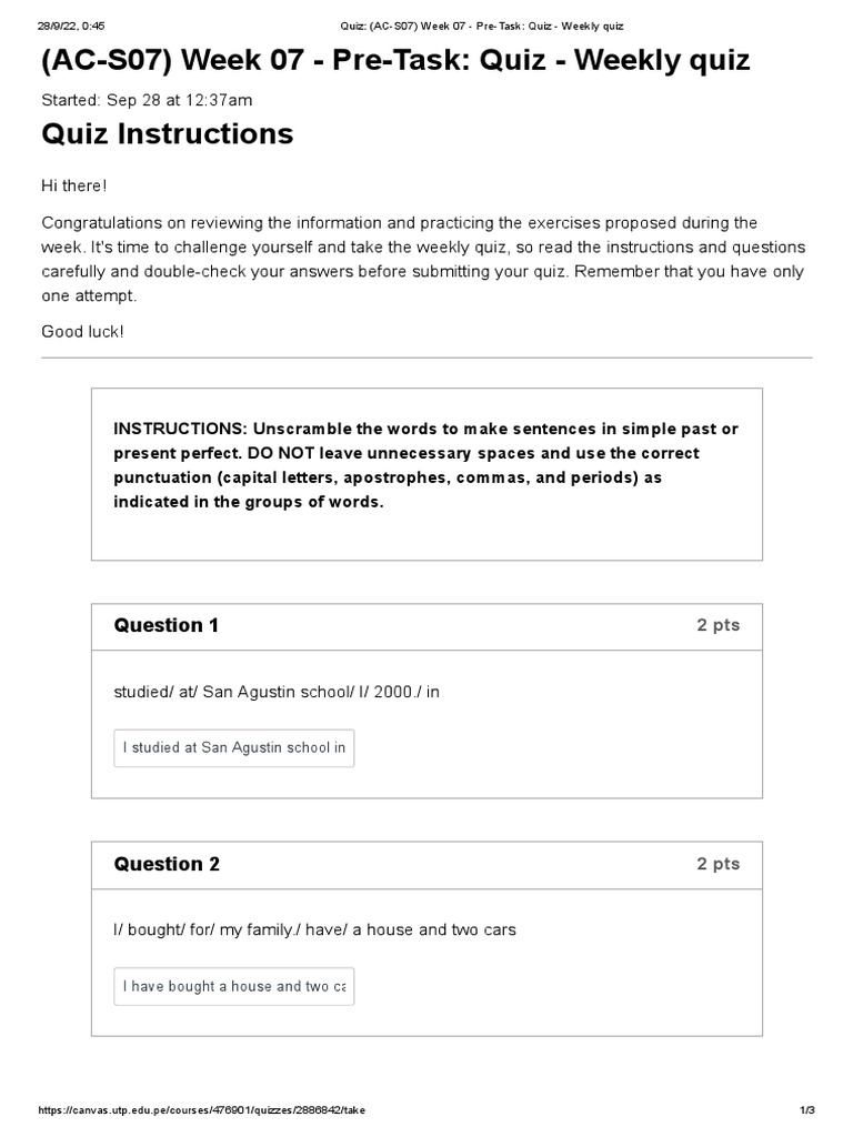 Quiz - (AC-S07) Week 07 - Pre-Task - Quiz - Weekly Quiz | PDF ...