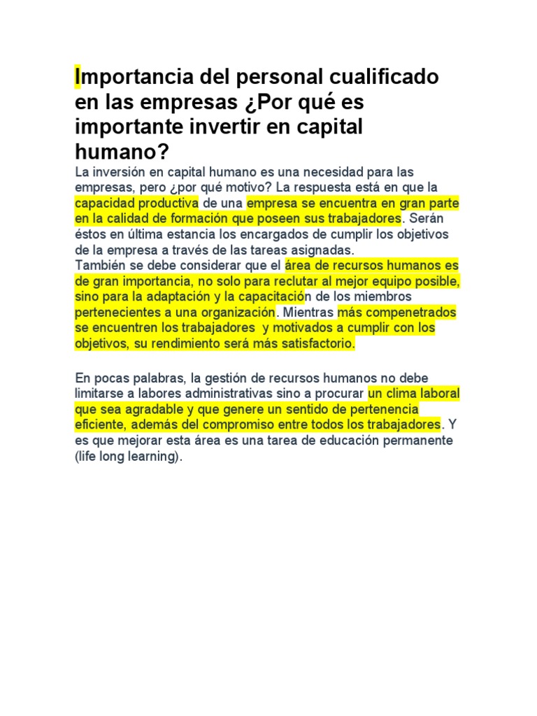 Importancia Del Personal Cualificado en Las Empresas | PDF | Capital ...