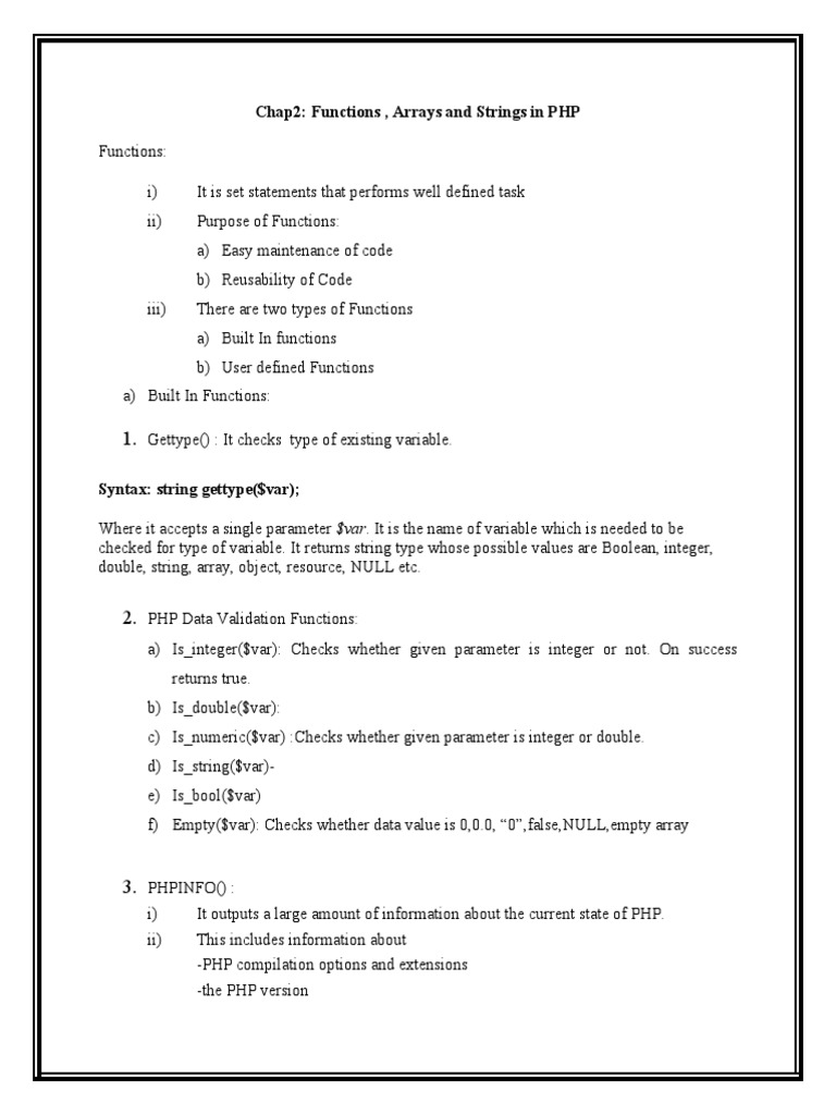 Chap2 Functions Arrays And Strings In Php Pdf Array Data Structure