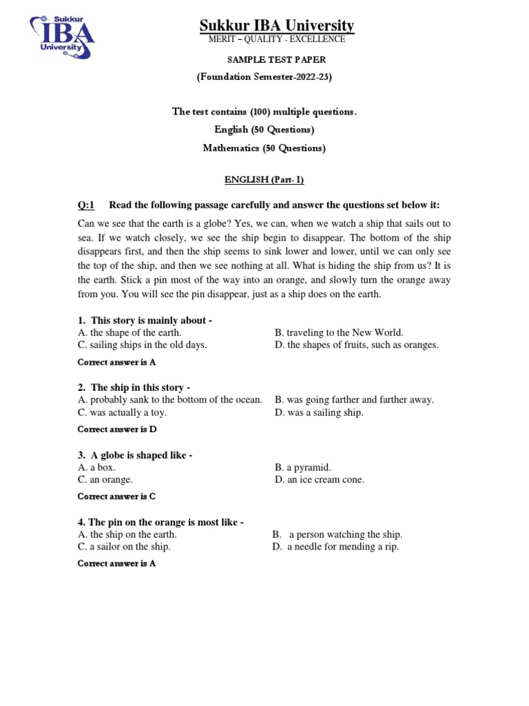 Sukkur IBA University: Sample Test Paper | Download Free PDF | Ships
