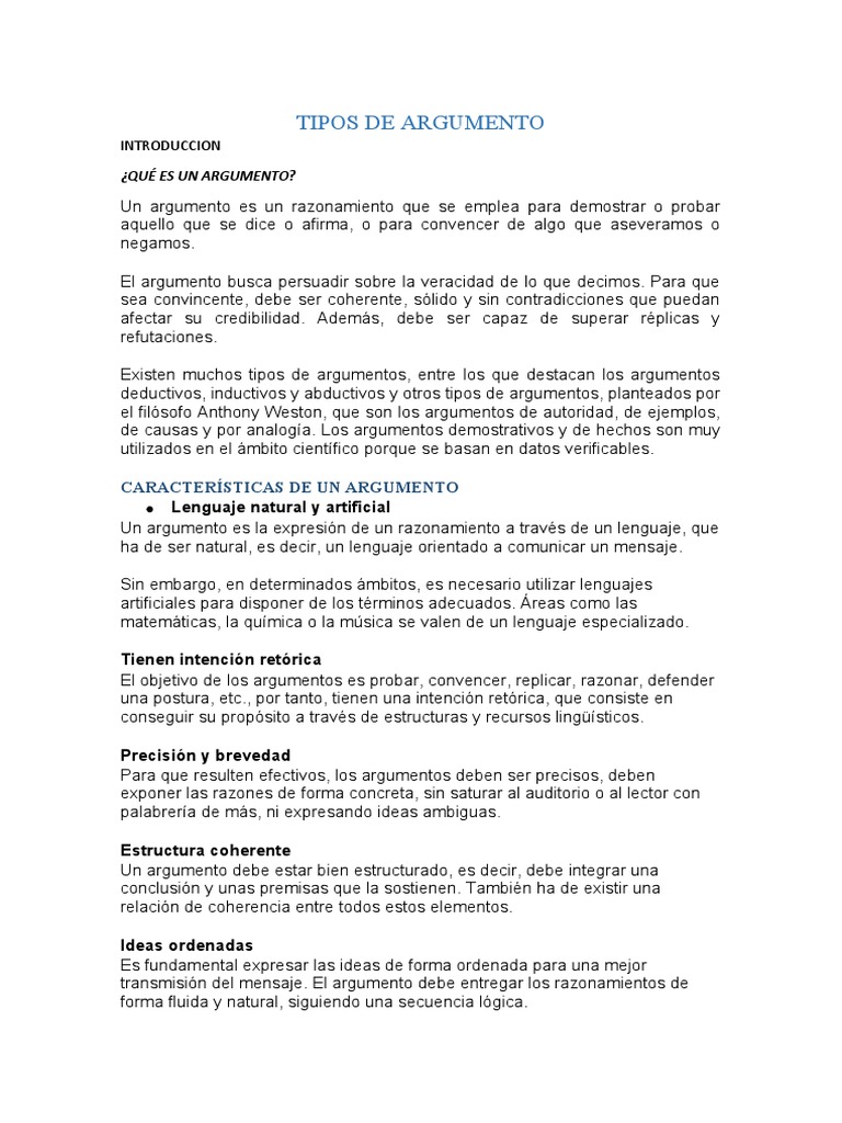 Tipos de argumentos: una clasificación detallada | PDF | Argumento ...