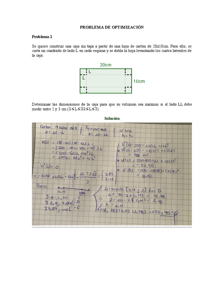 Problema de Optimizacion | PDF | Derivado | Volumen