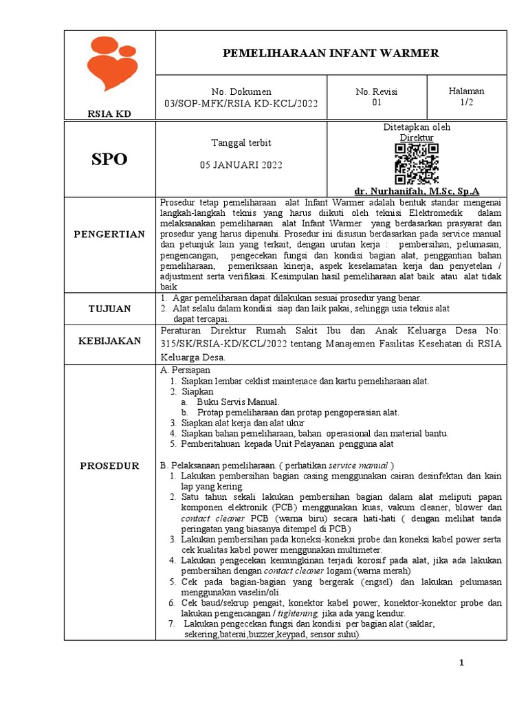 Spo Pemeliharaan Infant Warmer | PDF | Teknologi & Rekayasa