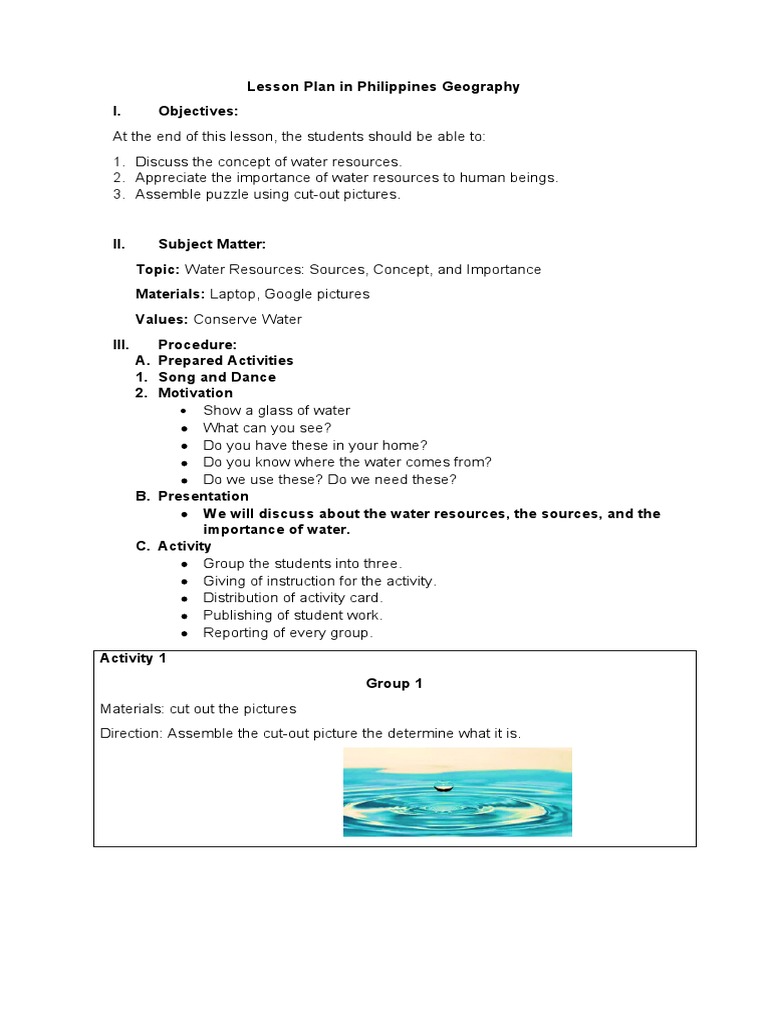 Lesson Plan in Philippines Geography | PDF | Water | Water Resources