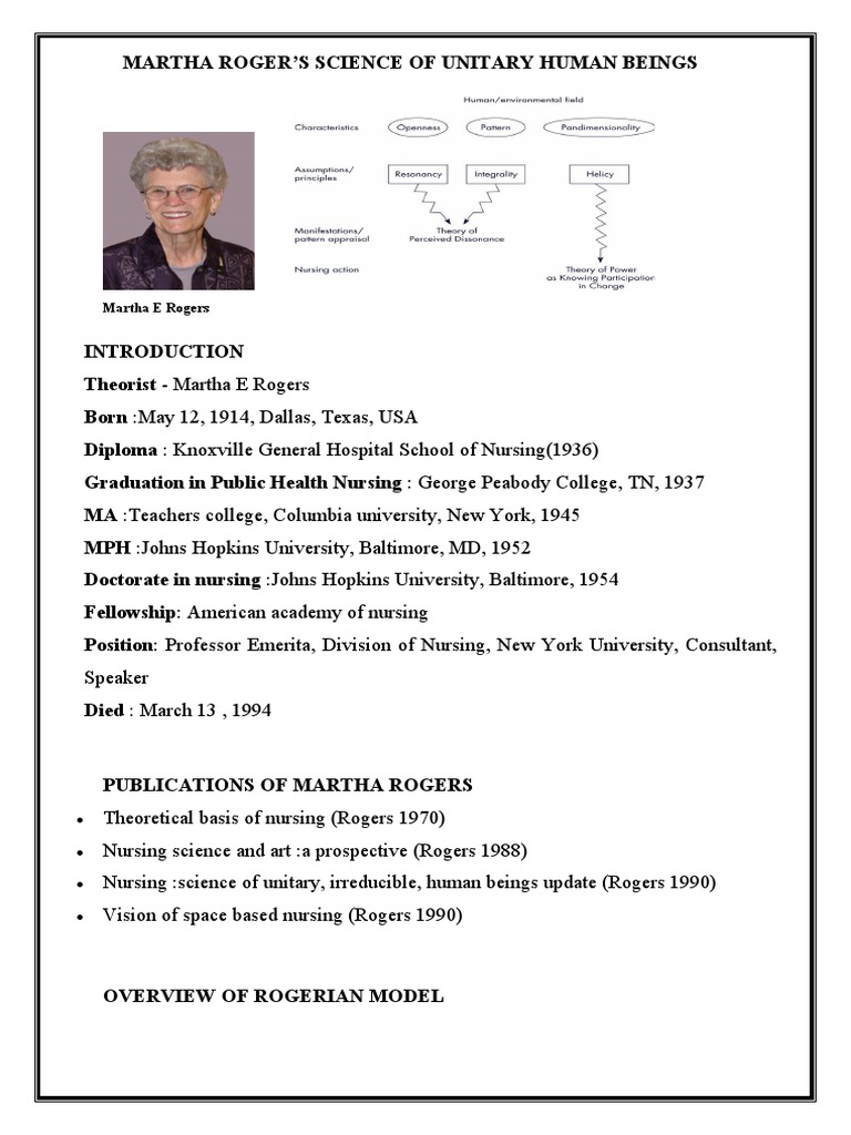 Booklet For Martha E Rogers | PDF | Nursing | Science