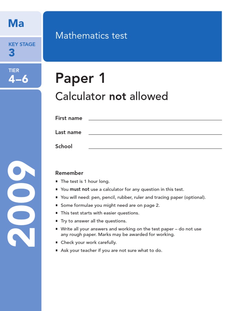 Key Stage 3 Maths Past Papers PDF Triangle Teaching Mathematics