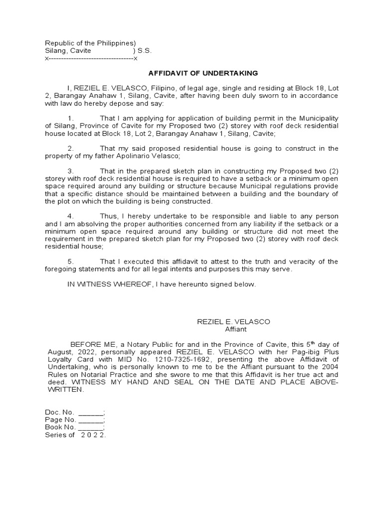 Aff - Undertaking - Firearms | PDF | Affidavit | Notary Public