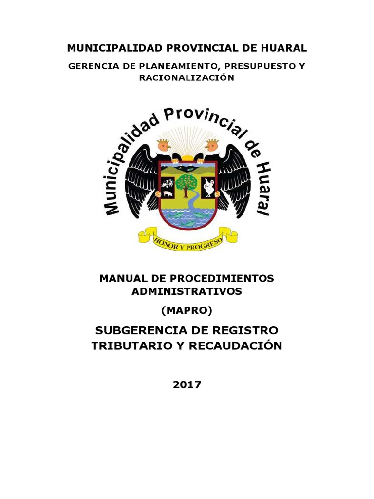 Manual de Procedimientos (MAPRO) - Sub Gerencia de Registro Tributario y Recaudación | PDF ...
