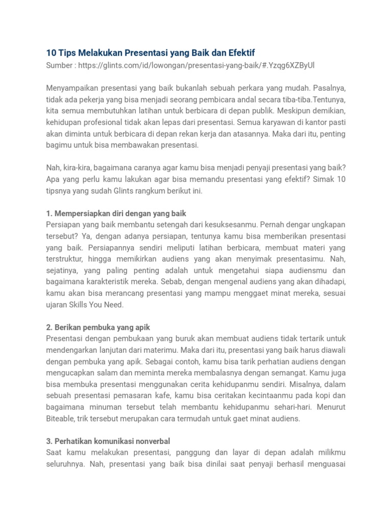 10 Tips Melakukan Presentasi Yang Baik Dan Efektif | PDF | Karier & Perkembangan | Pengembangan Diri