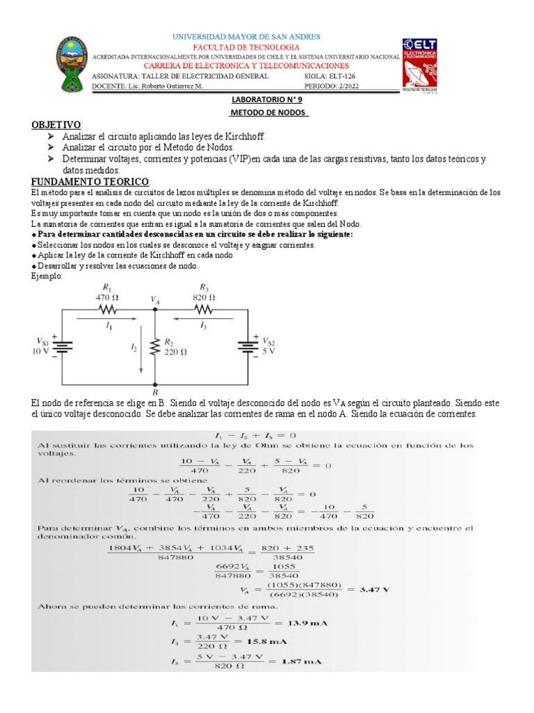 Lab 9 | PDF | Red eléctrica | voltaje