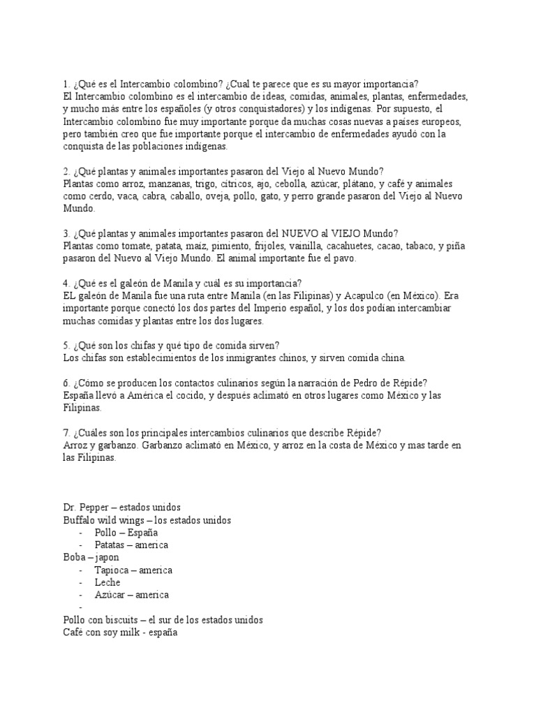 Intercambio Colombino: Impacto y Alimentos | PDF | Viajes y turismo ...