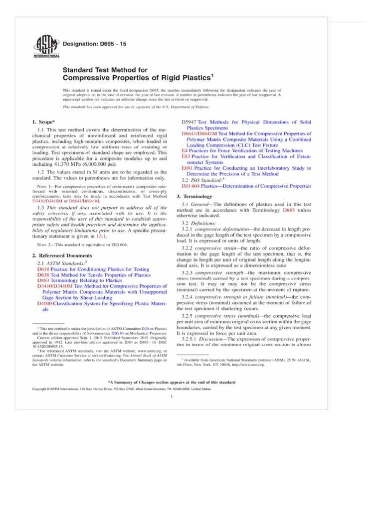 Astm D 695 - 2015 | PDF