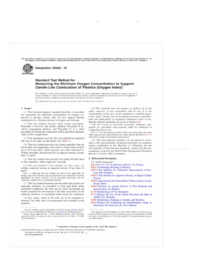Astm D 2863 - 2019 | PDF