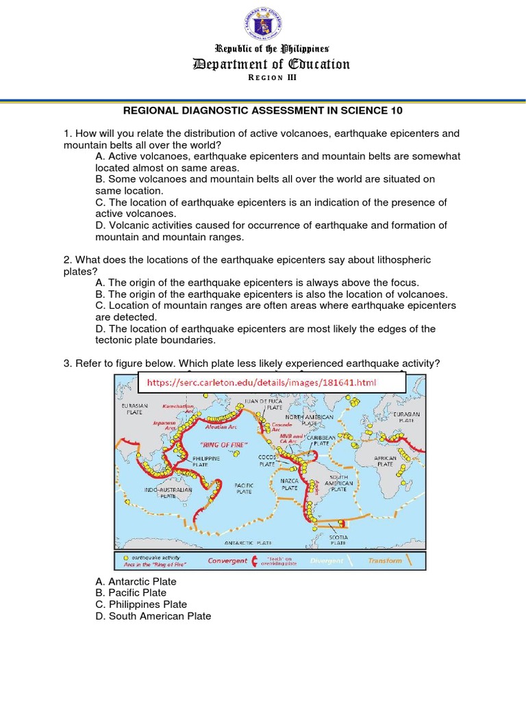 Regional Assessment for Grade 10 Science | PDF | Plate Tectonics ...