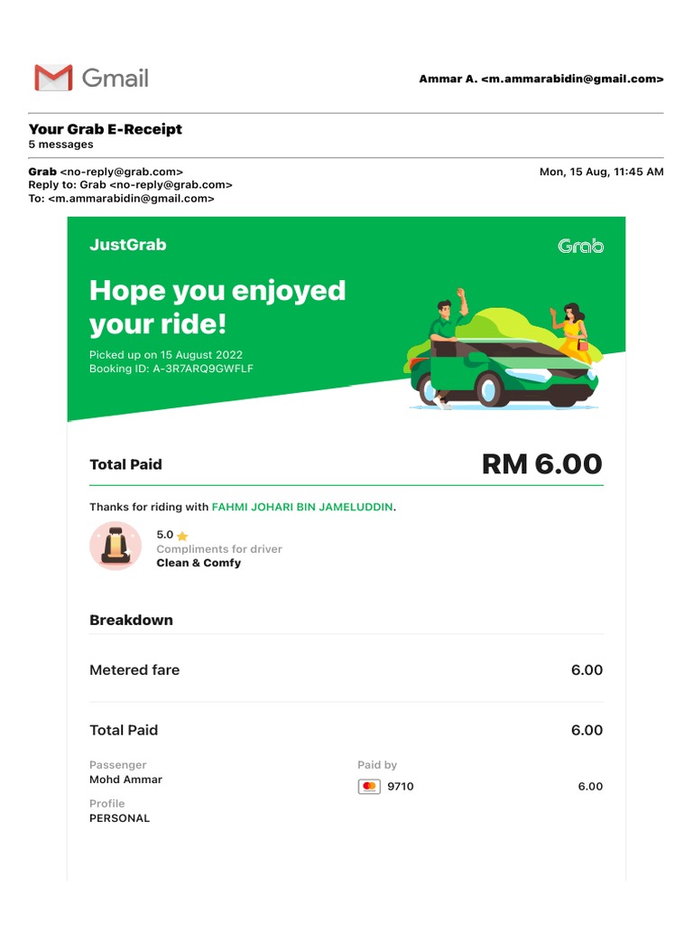Your Grab E-Receipt 5 | Download Free PDF | Public Transport | Transport