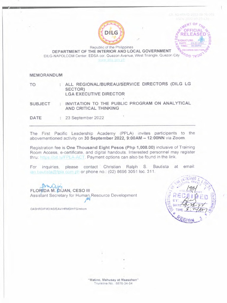 Memorandum - Invitation To The Public Program On Analytical and ...