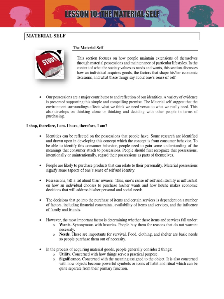 Lesson 10 The Material Self | PDF | Consumerism | Identity (Social Science)