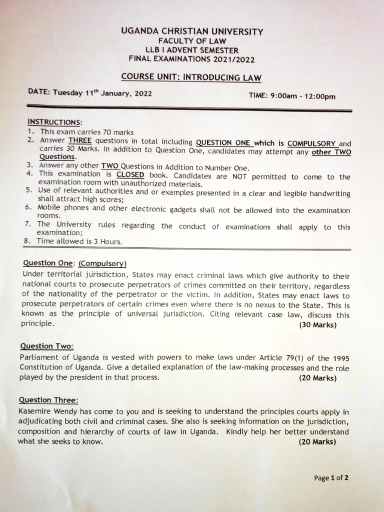 Examination Past Papers For LLB 1 2021 | PDF | Assault | I Phone