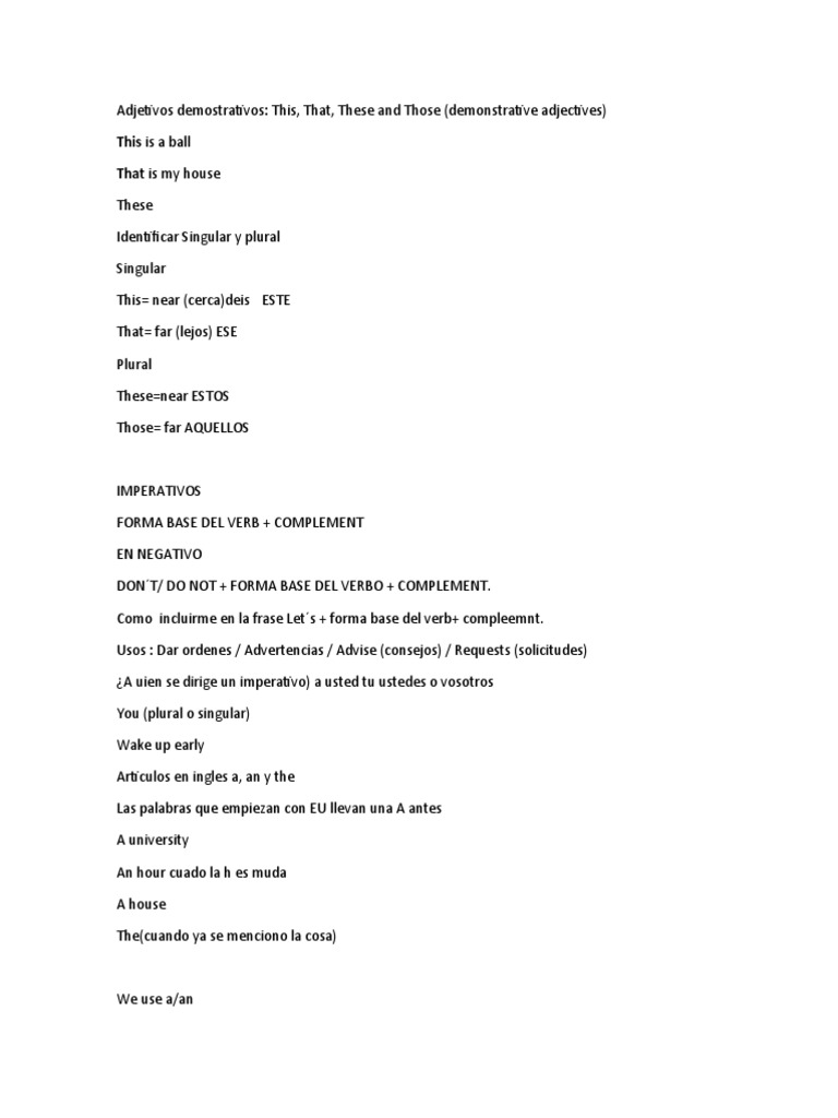 Adjetivos Demostrativos | PDF