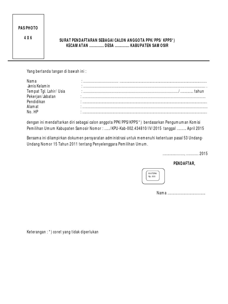 Formulir Pendaftaran PPK Dan Pps | PDF