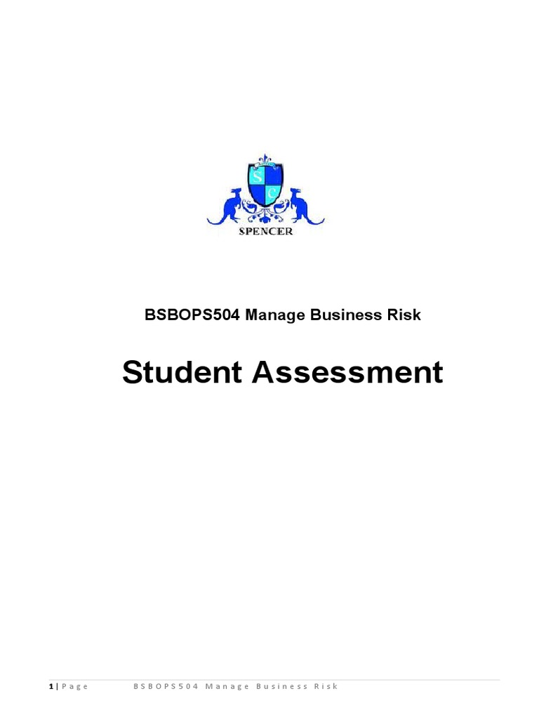 BSBOPS504 Manage Business Risk Student Assessment | PDF | Educational ...