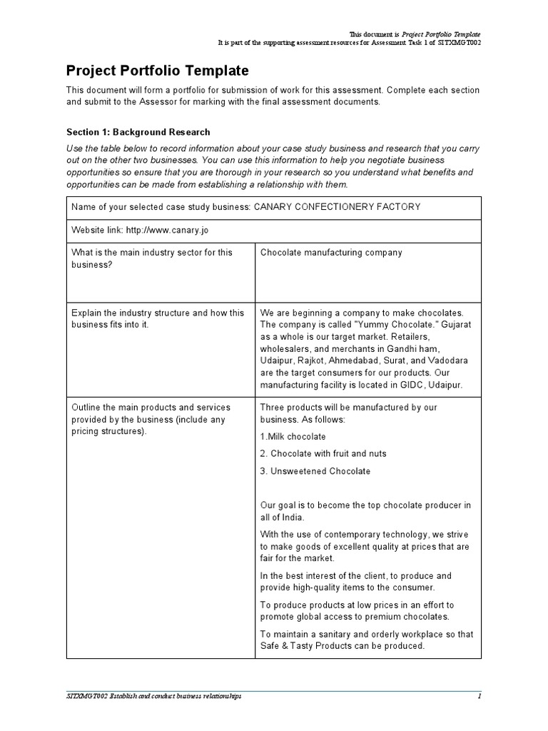 Project Portfolio Template for SITXMGT002: Establishing Business ...