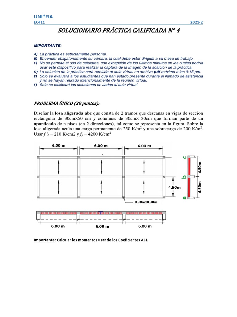 Solucionario Practica Calificada 4 Ec411 2021-2 | PDF | Ingeniería estructural