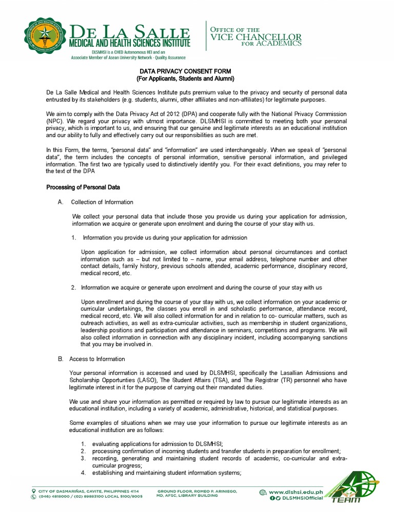 DATA Privacy Consent Form For Academics | PDF | Privacy | Information ...