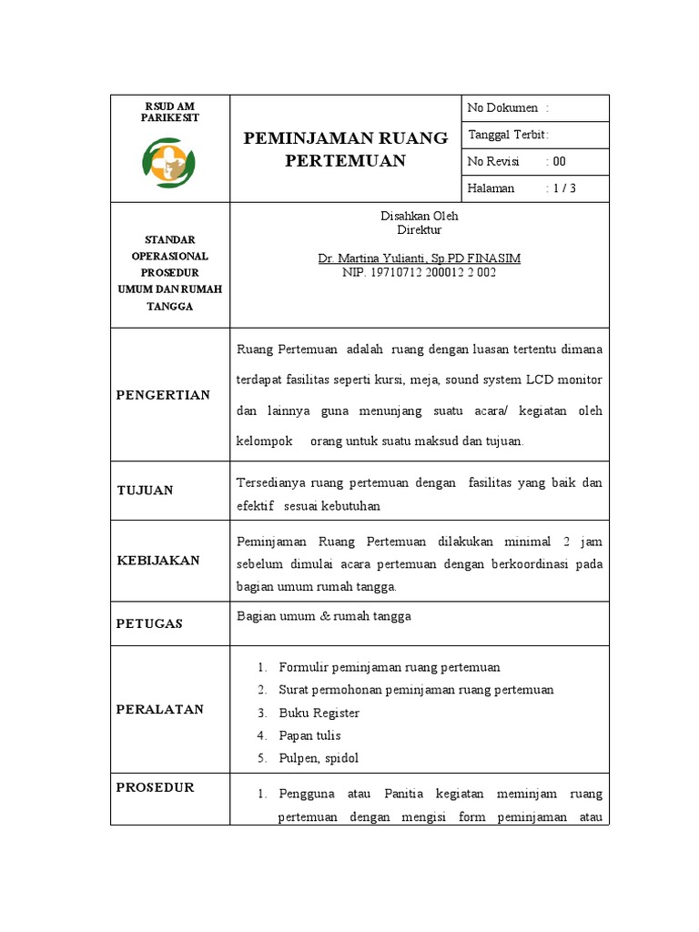 Sop Peminjaman Ruang Pertemuan (Fix) | PDF