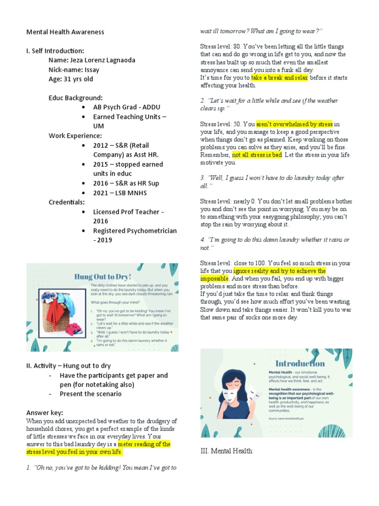 Mental Health Awareness Notes | PDF | Behavioural Sciences | Psychology