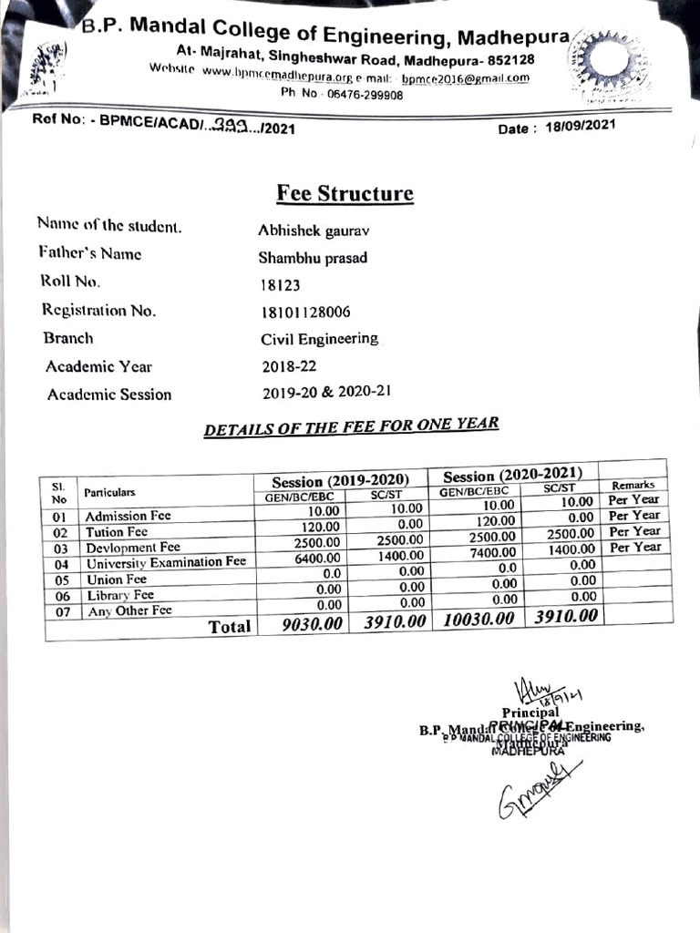 Abhi Fee Structure | PDF | Engineering