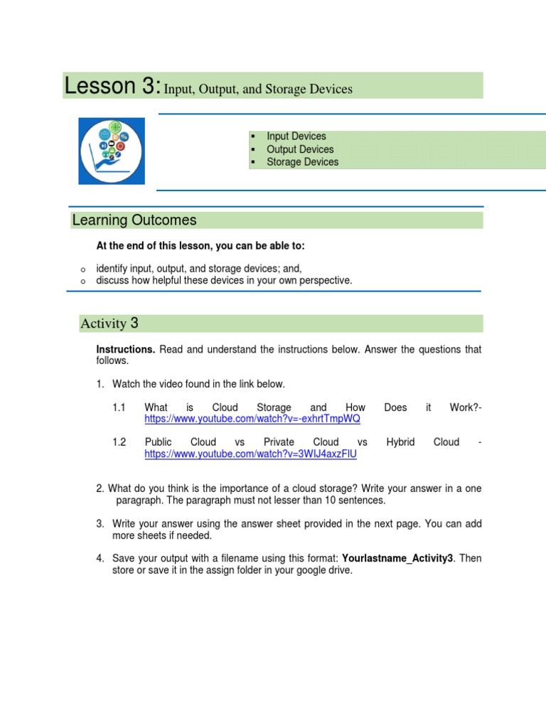 AST 111 - Lesson 3 | Download Free PDF | Computer Data Storage | Input/Output