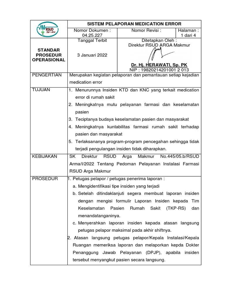Spo Sistem Pelaporan Medication Error | PDF