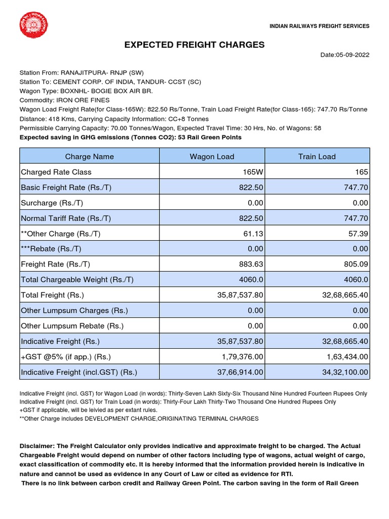 Freight Calculator | PDF | Rail Freight Transport | Cargo
