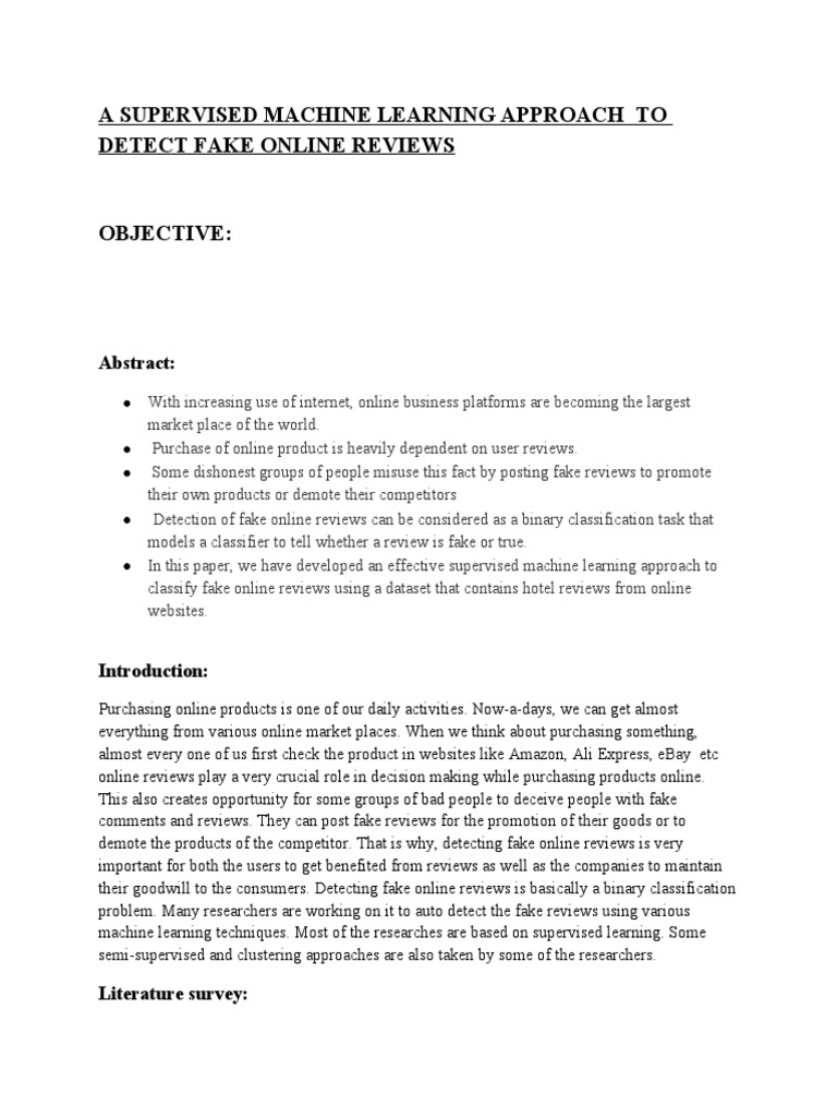A Supervised Machine Learning Approach To Detect Fake Online Reviews | PDF | Machine Learning ...