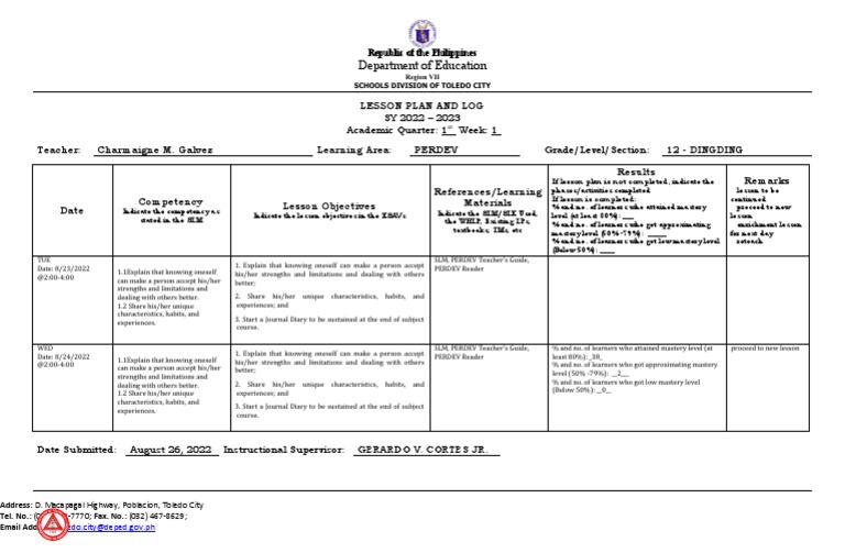 Q1 Week1 Perdev | Download Free PDF | Lesson Plan | Learning