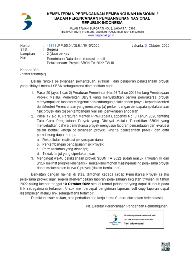 Surat Bappenas | PDF