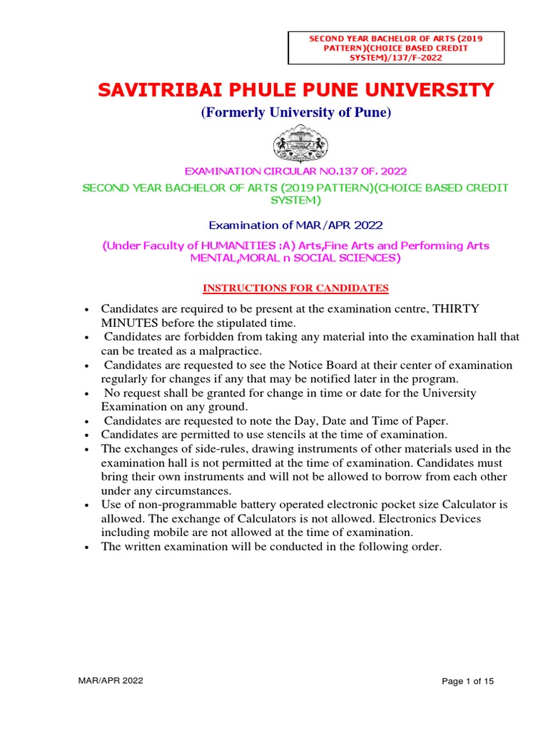 SYBA Exam Circular: Mar/Apr 2022 | PDF